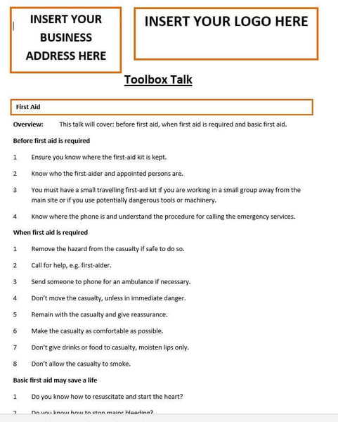 First Aid Template – SoftWash UK Ltd