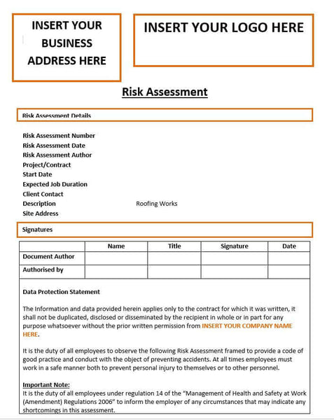 Roofing Works Risk Assessment Template – SoftWash UK Ltd