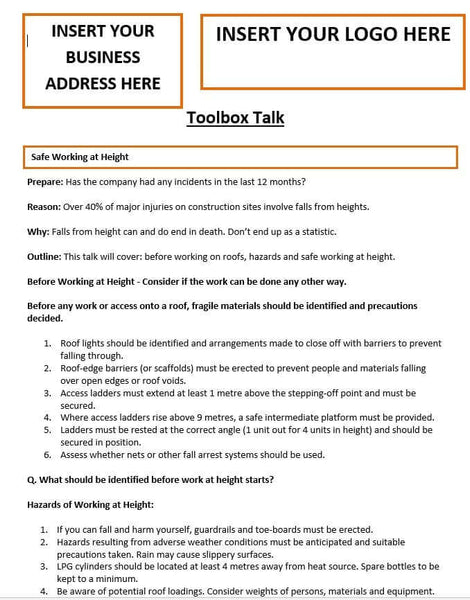 Safe Working at Height Template – SoftWash UK Ltd
